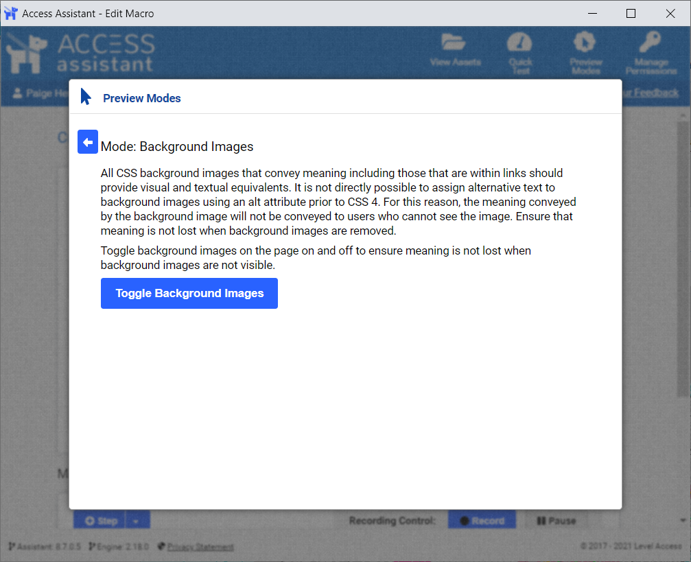 Preview modes: Background images – Level Access Help Center